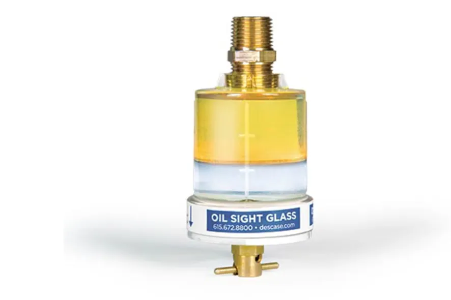 Des-Case sight glass provides view of oil | Plastics Machinery ...