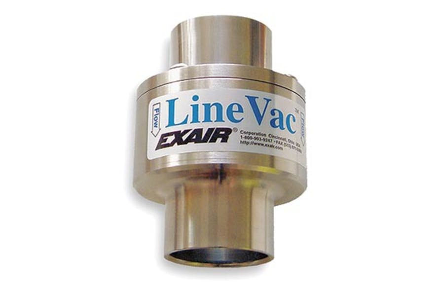 Exair's Line Vac directs airflow into pipe | Plastics Machinery ...