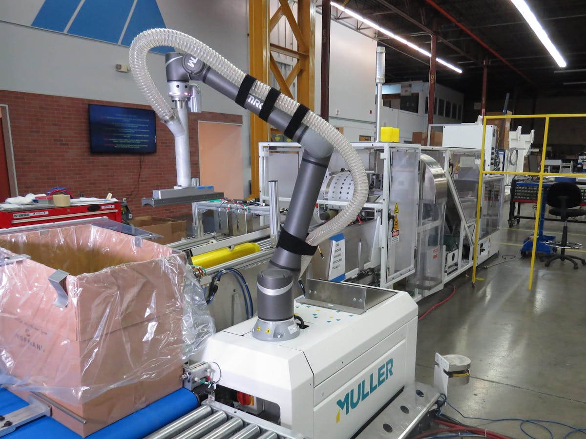 Muller debuts cobot case packer, take-out robot, in-mold labeling system | Plastics Machinery ...